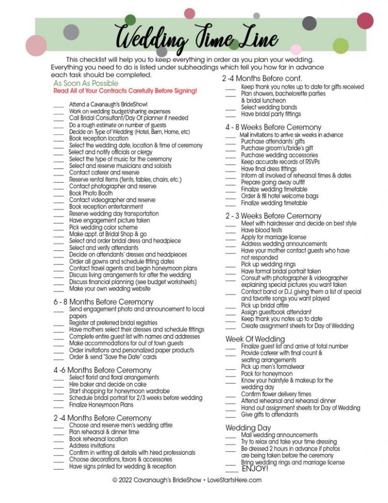 Cavanaugh’s Wedding Show » FREE Printable Wedding Worksheets